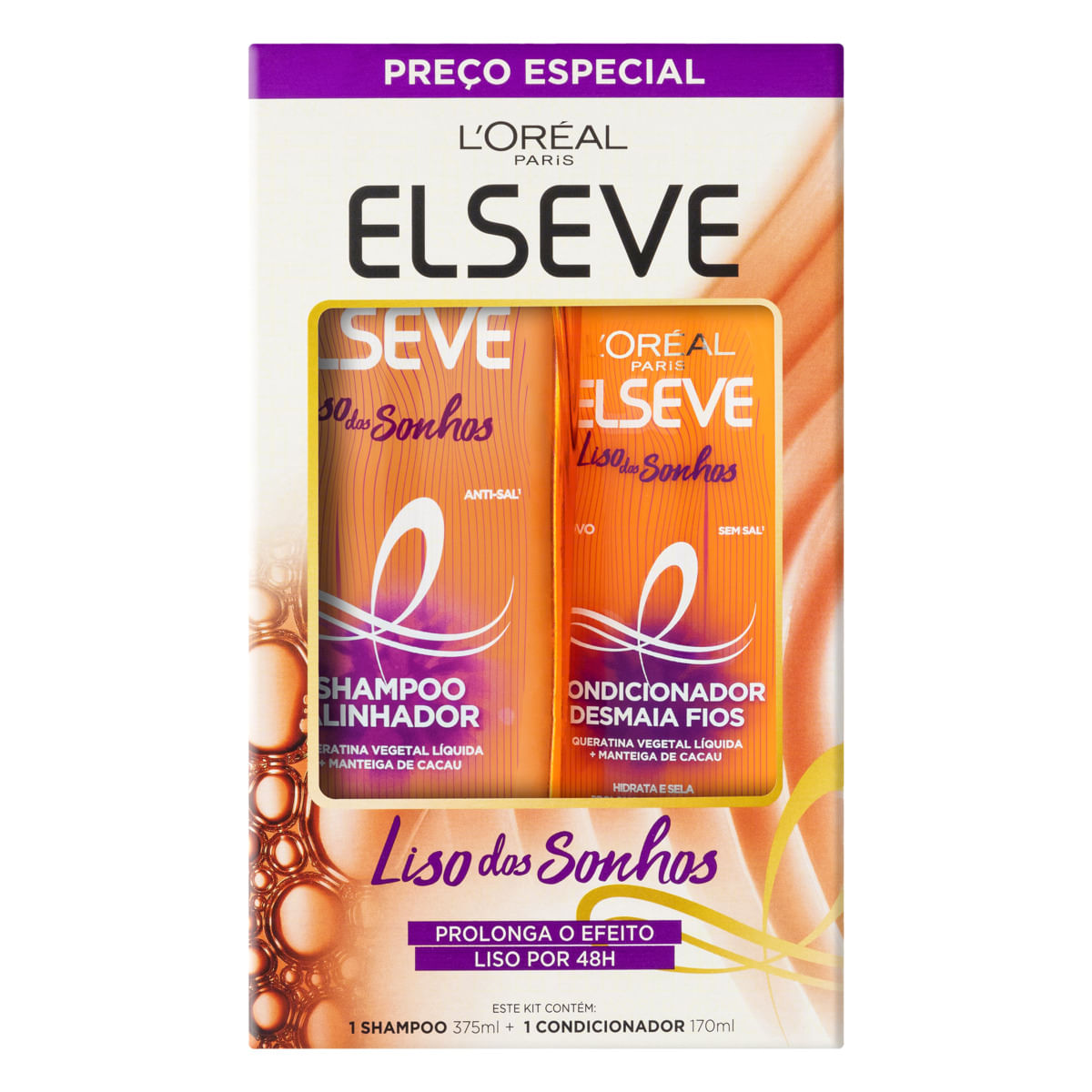 Kit Elseve Shampoo 375ml + Condicionador 170ml Liso dos Sonhos | GBarbosa