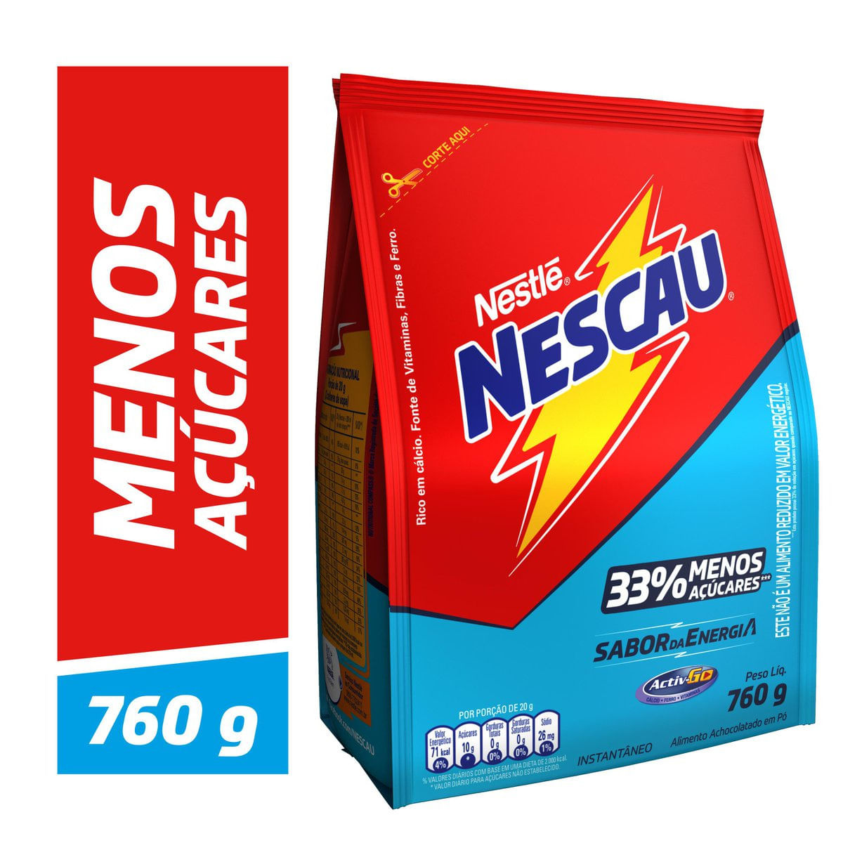 Achocolatado em Pó Nescau 33% Menos Açúcares Pacote 760g | Achocolatado ...