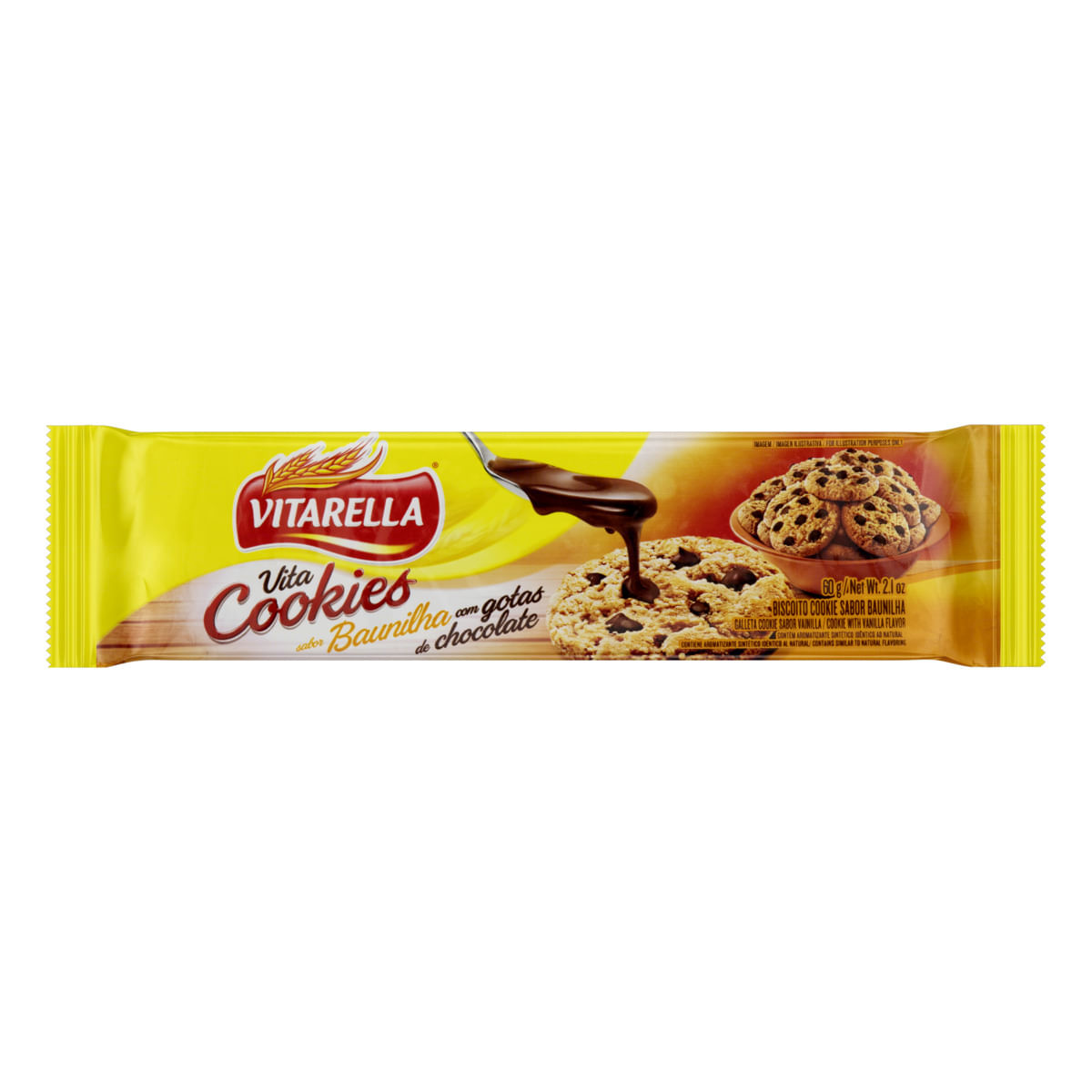 Biscoito Cookies Vitarella Baunilha c/ Gotas de Chocolate 60g | GBarbosa