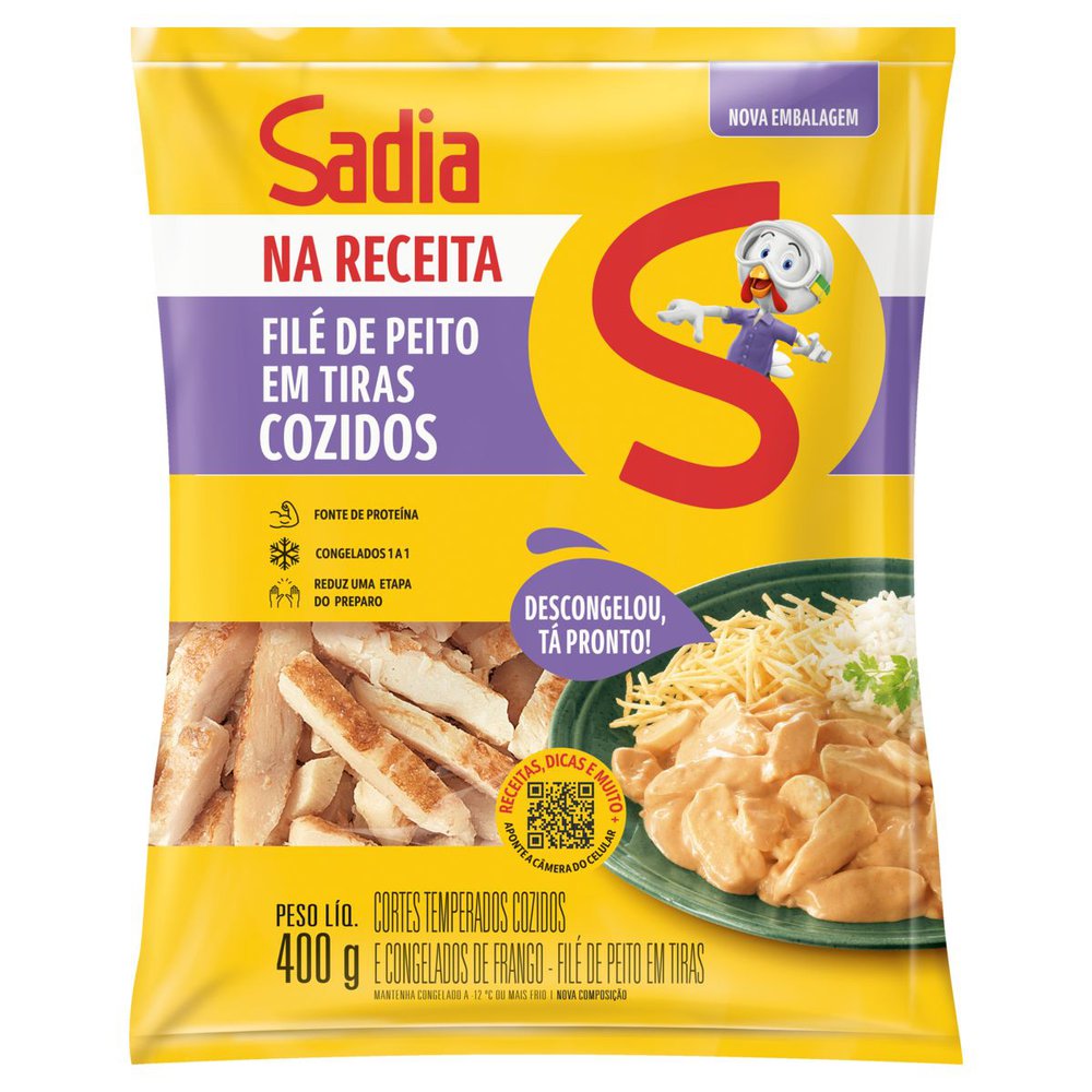 Peito de Frango Temperado Cozido em Tiras Sadia Na Receita 400g | GBarbosa