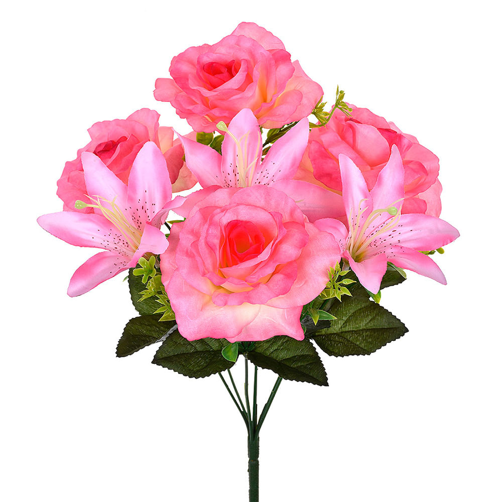 Buquê de Rosa e Lírio Grillo Rosa 40cm | Flores e Plantas Artificiais ...